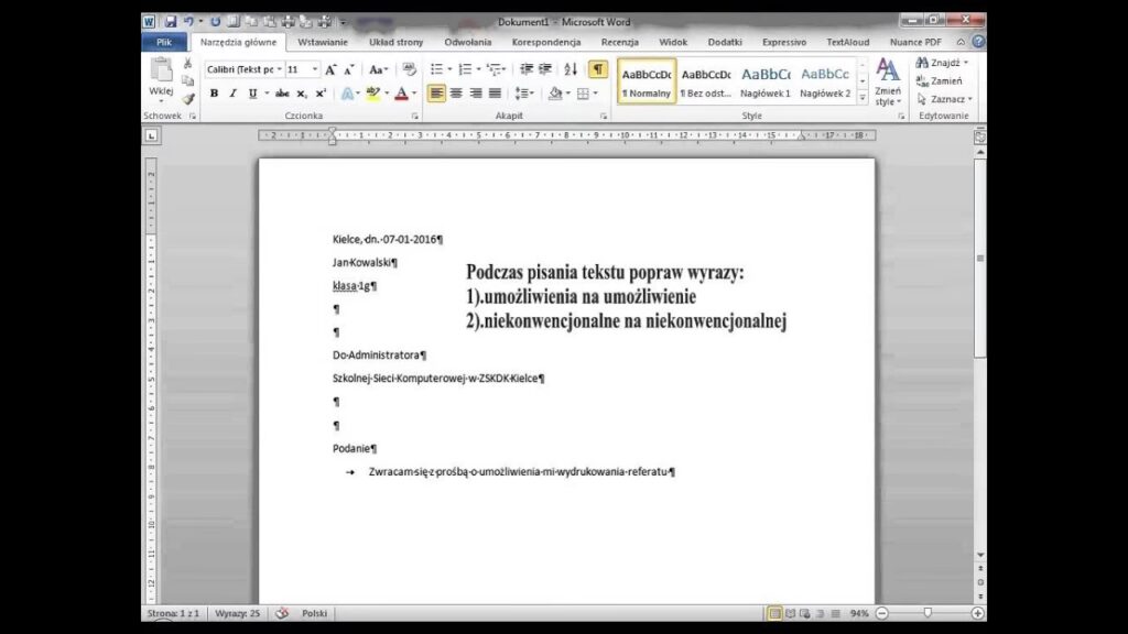 Word: Dyktowanie i formatowanie tekstu | SP 7